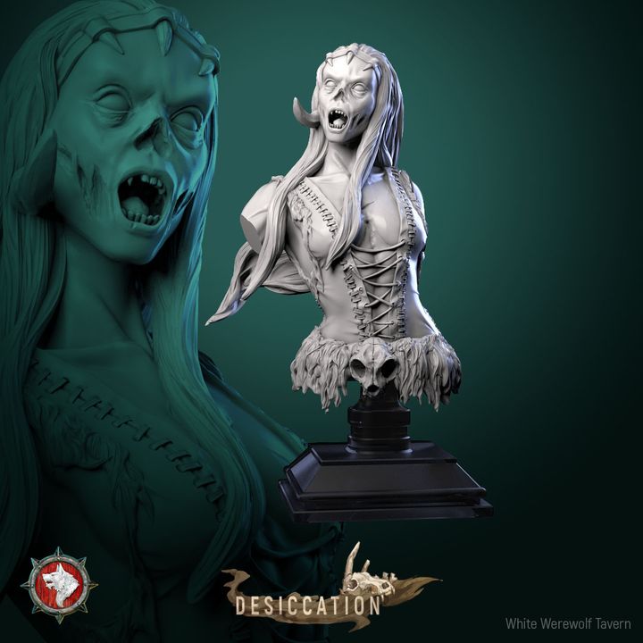 3D Printable Zombie Barbarian female bust pre-supported by White Werewolf Tavern